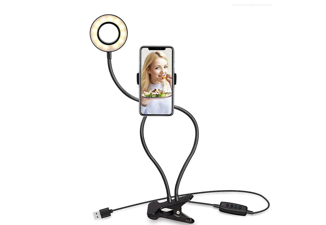 3 Colors Selfie Ring Light with Clip Stand & Phone Holder, Led Circle ...